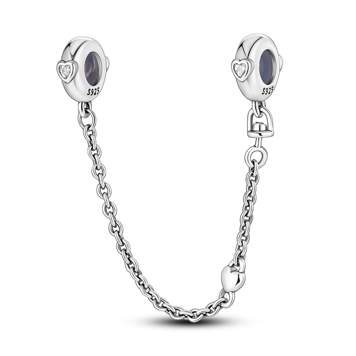 Silver Peach Heart Safety Chain