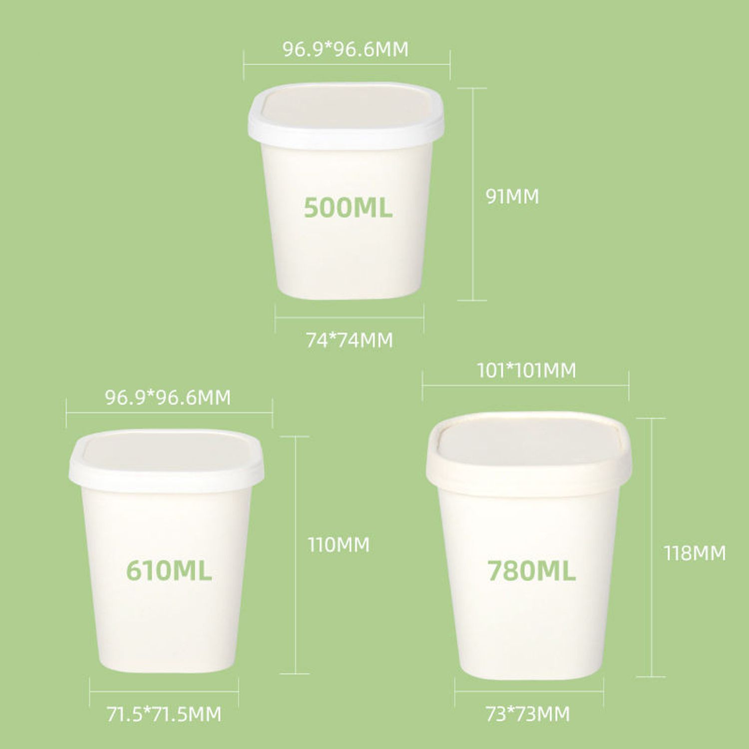 Custom Square Ice Cream Baked Yogurt Cups Square Ice Cream Paper Cup With Paper Lids
